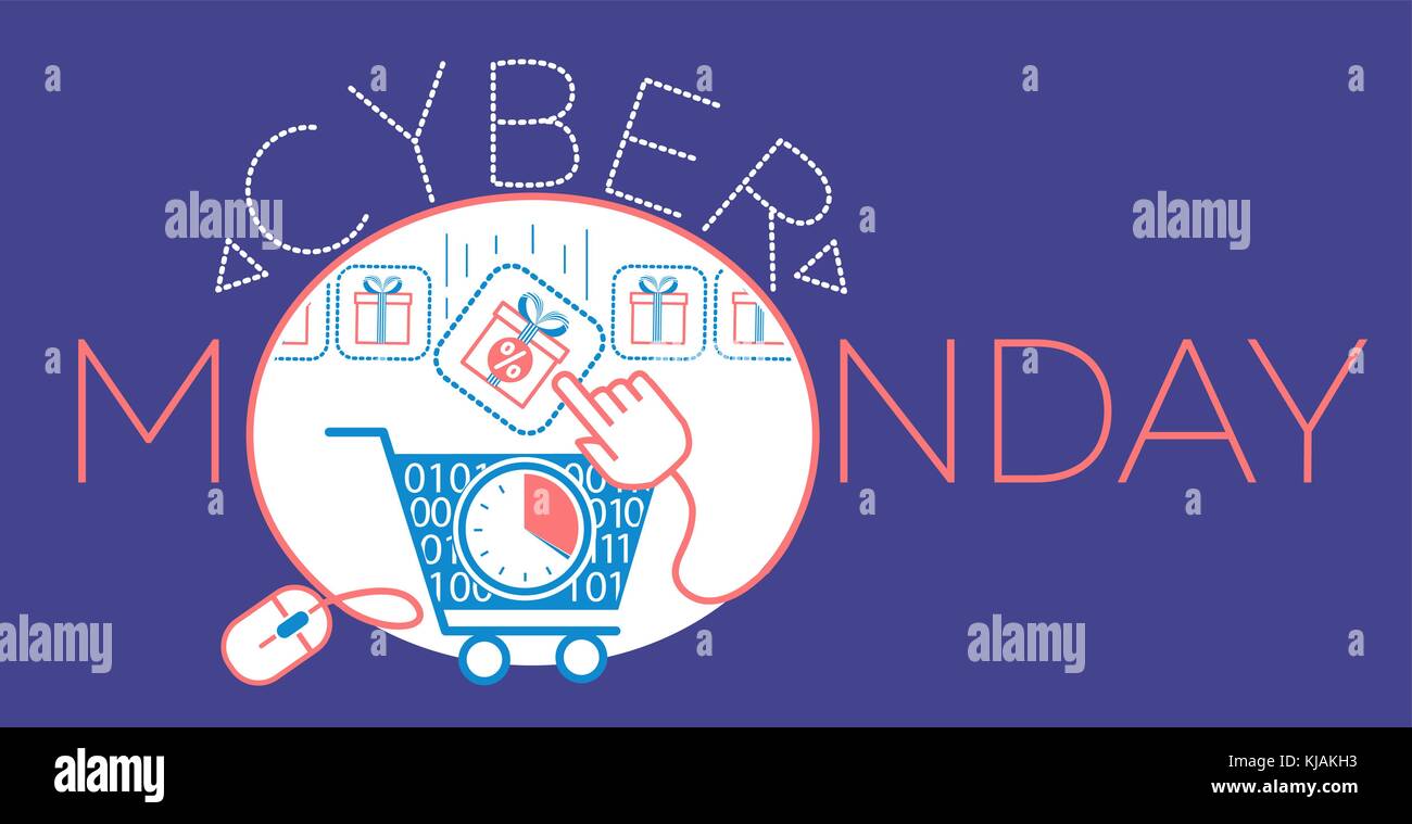concept cyber Monday in the form of a virtual cart, a cursor and a gift ...