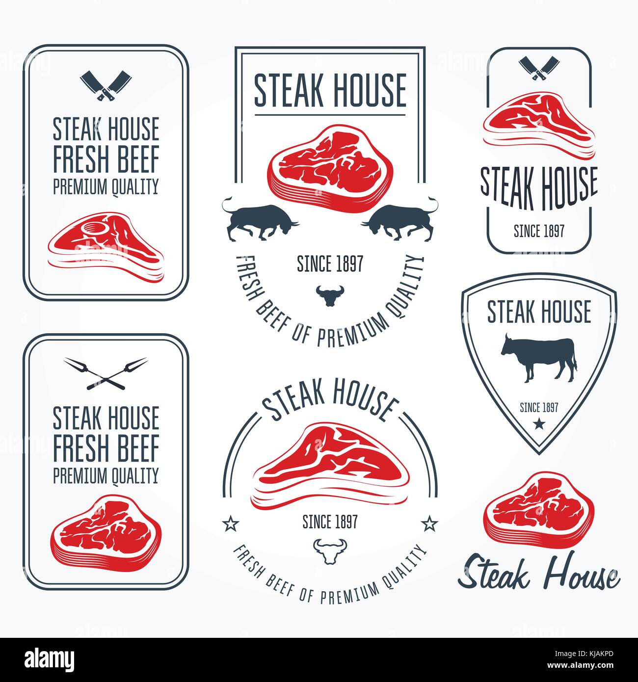 Steak house and butchery labels and emblems - meat store badge Stock ...