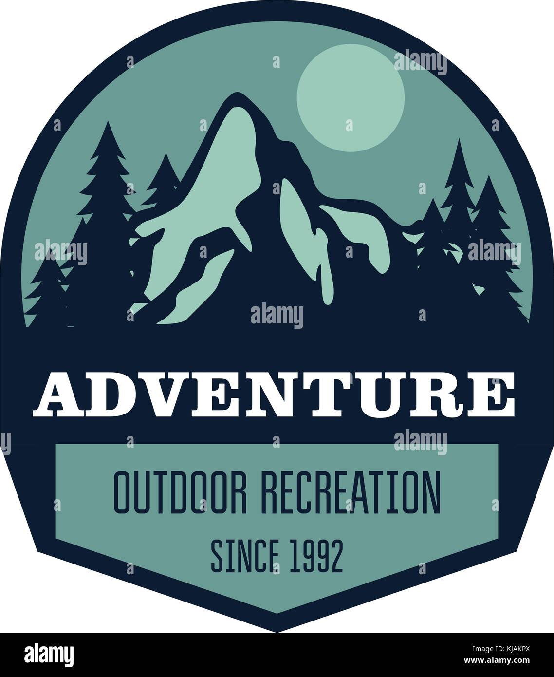 Hiking, mountain climbing and outdoor activity label Stock Vector Image ...