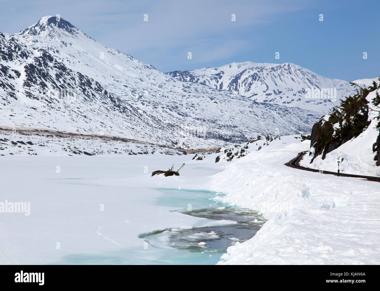 The railroad leads through White Pass 880 meters (2888 feet) above sea ...