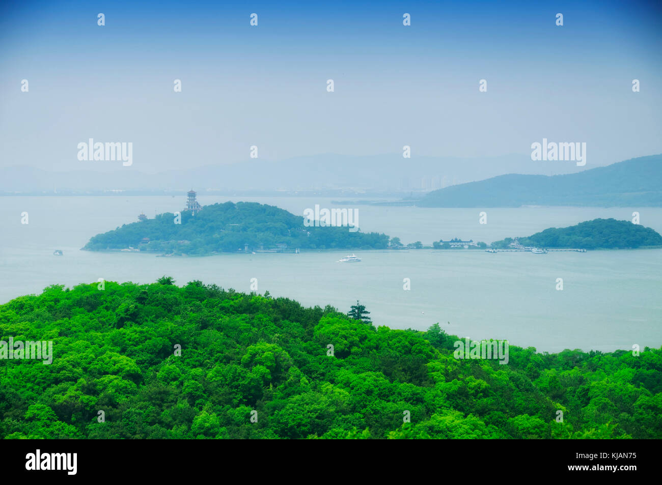 Three mount Island in lake Tai or Taihu in Wuxi China located in ...