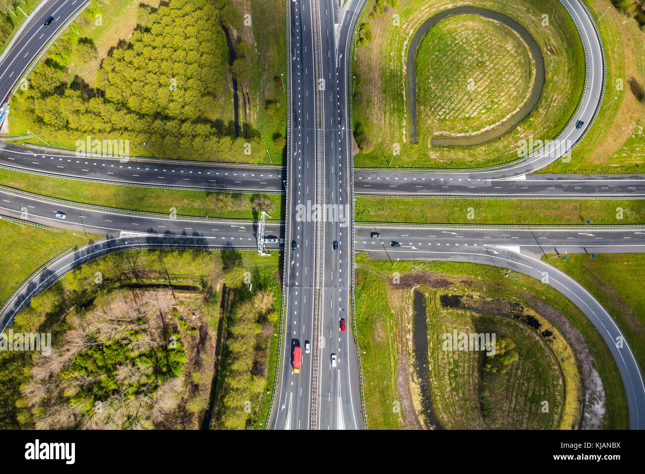 Aerial view of road junctions, near Amsterdam, The Netherlands Stock ...