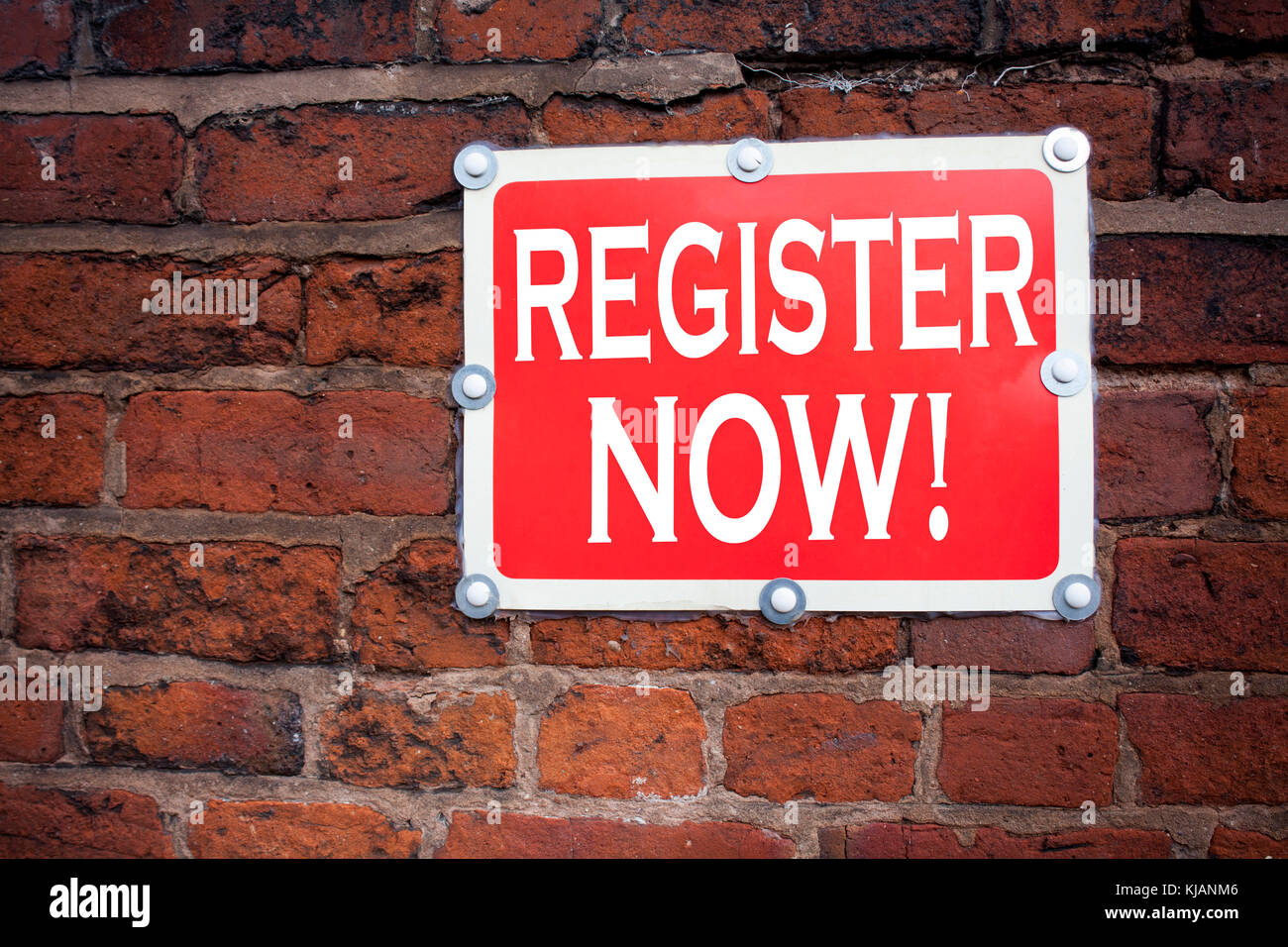 Hand writing text caption inspiration showing Register Now concept ...
