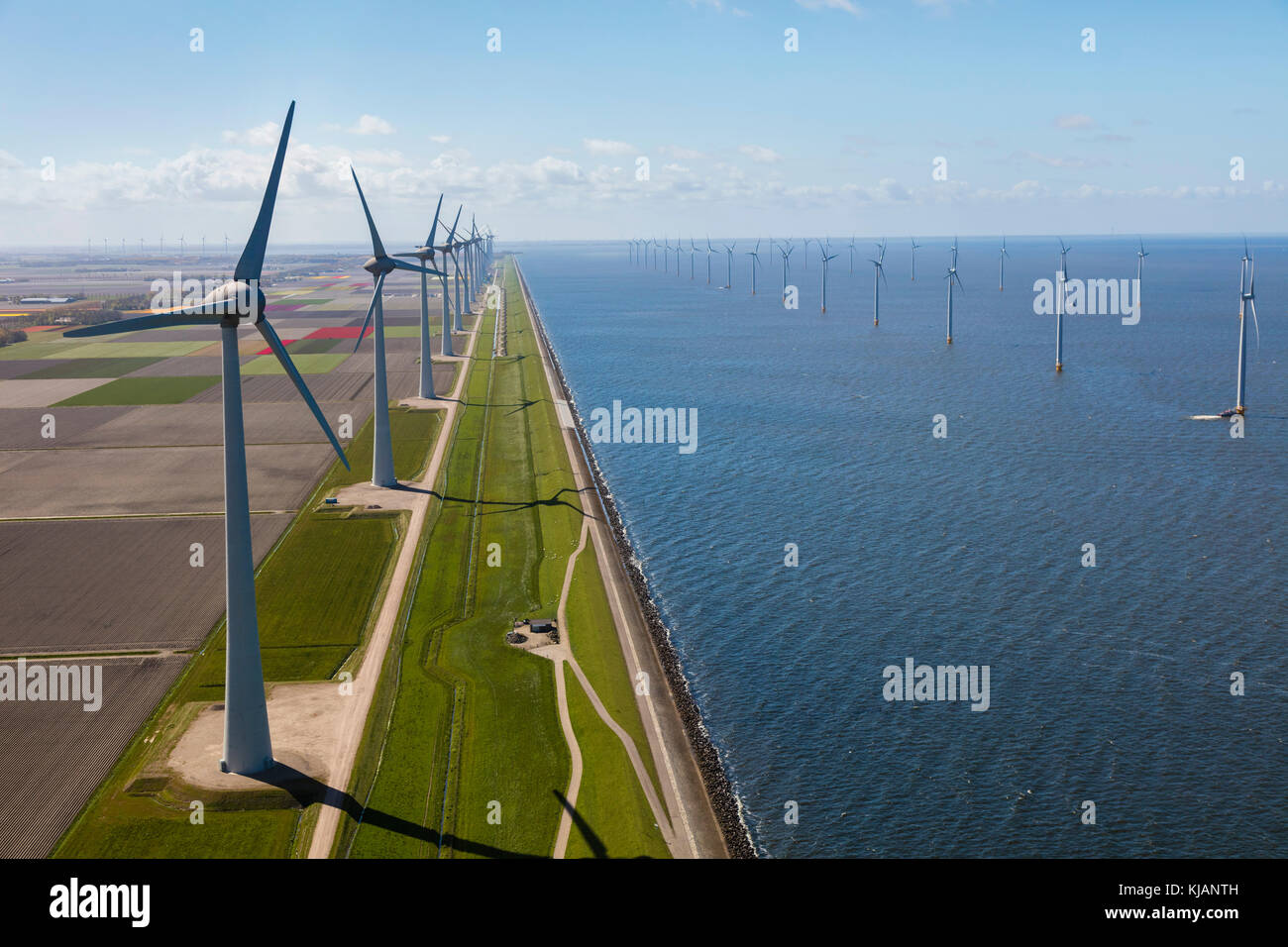 Aerial view of wind turbines, North Holland, Netherlands Stock Photo ...