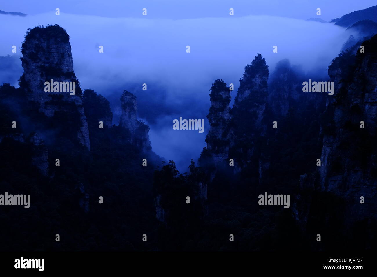 Floating mountains of Zhangjiajie at the blue hours just after sunset ...