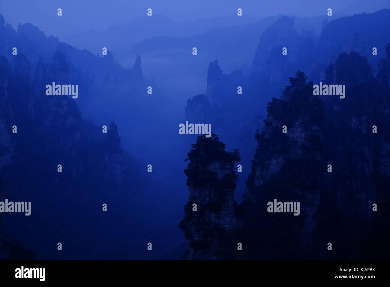 Floating mountains of Zhangjiajie at the blue hours just after sunset ...