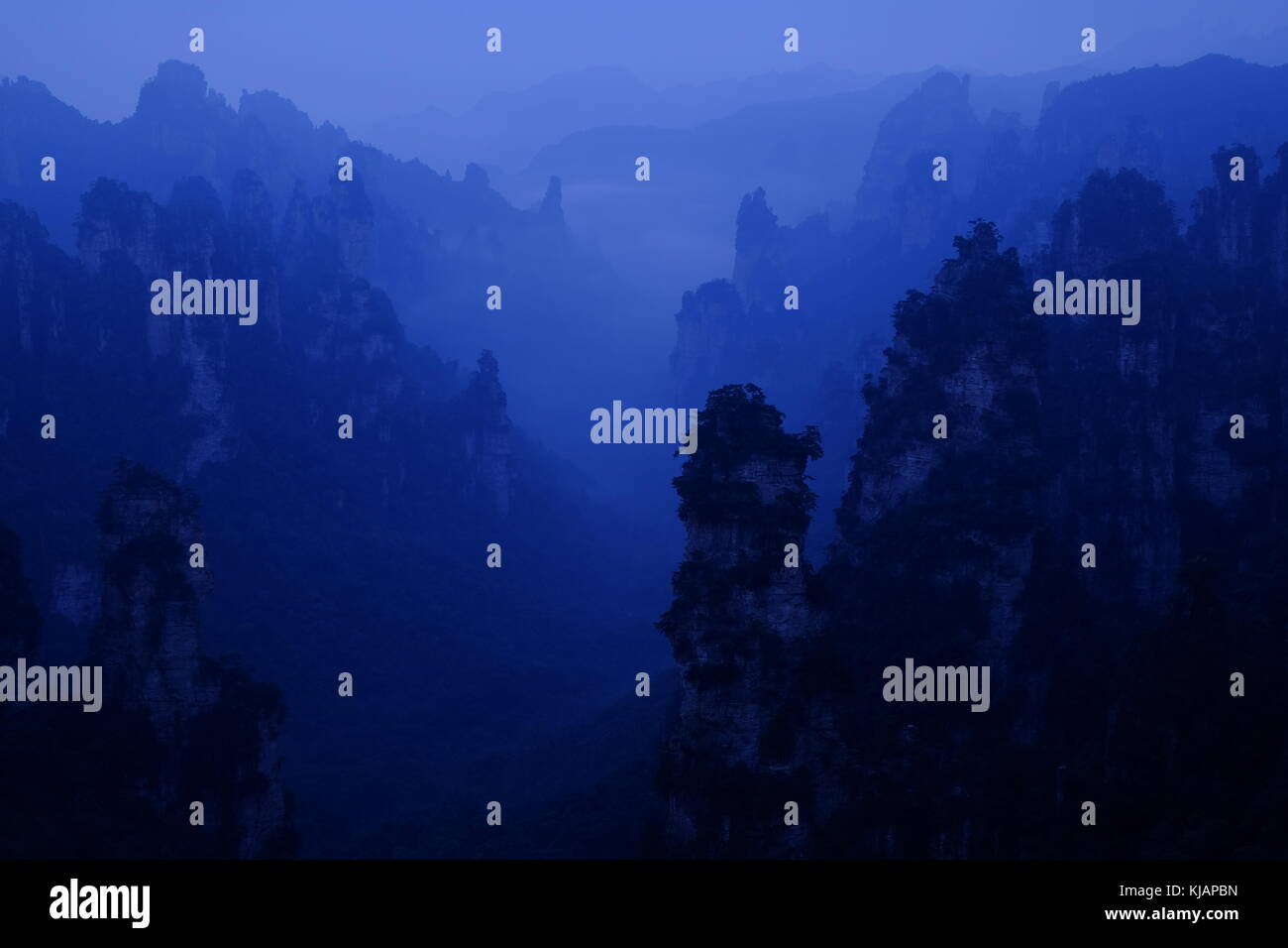 Floating mountains of Zhangjiajie at the blue hours just after sunset ...