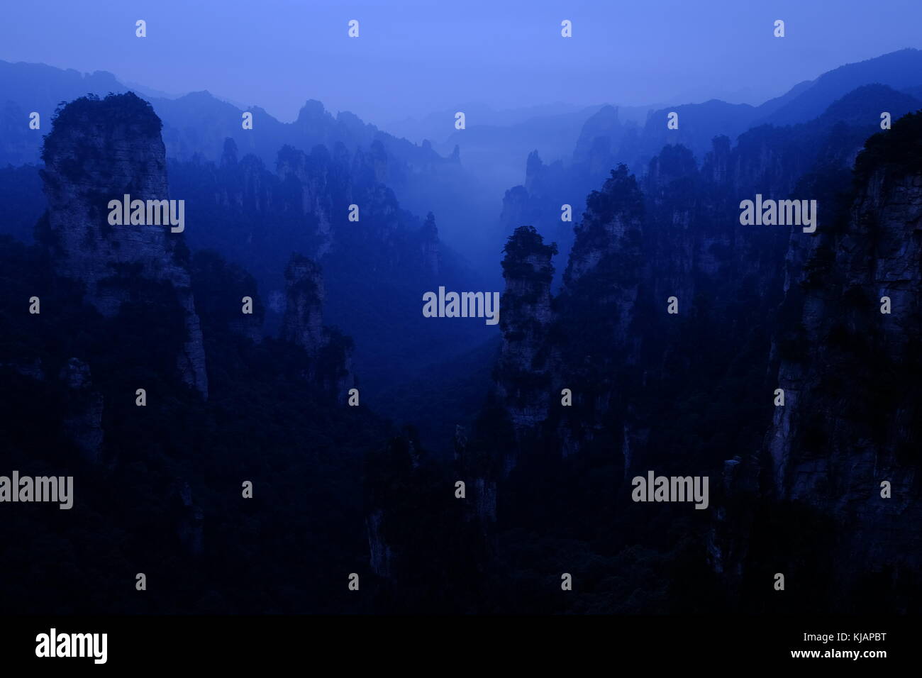 Floating mountains of Zhangjiajie at the blue hours just after sunset ...