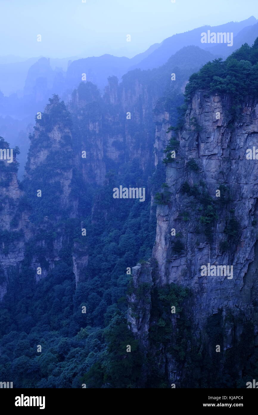 Floating mountains of Zhangjiajie at the blue hours just after sunset ...
