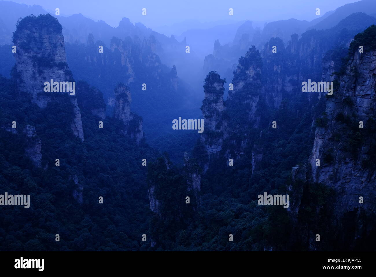 Floating mountains of Zhangjiajie at the blue hours just after sunset ...