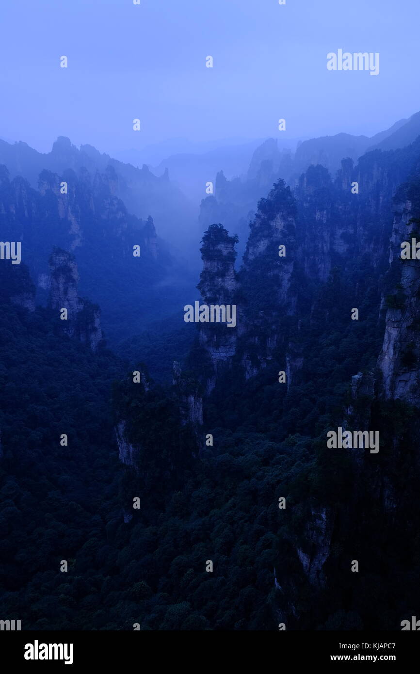 Floating mountains of Zhangjiajie at the blue hours just after sunset ...