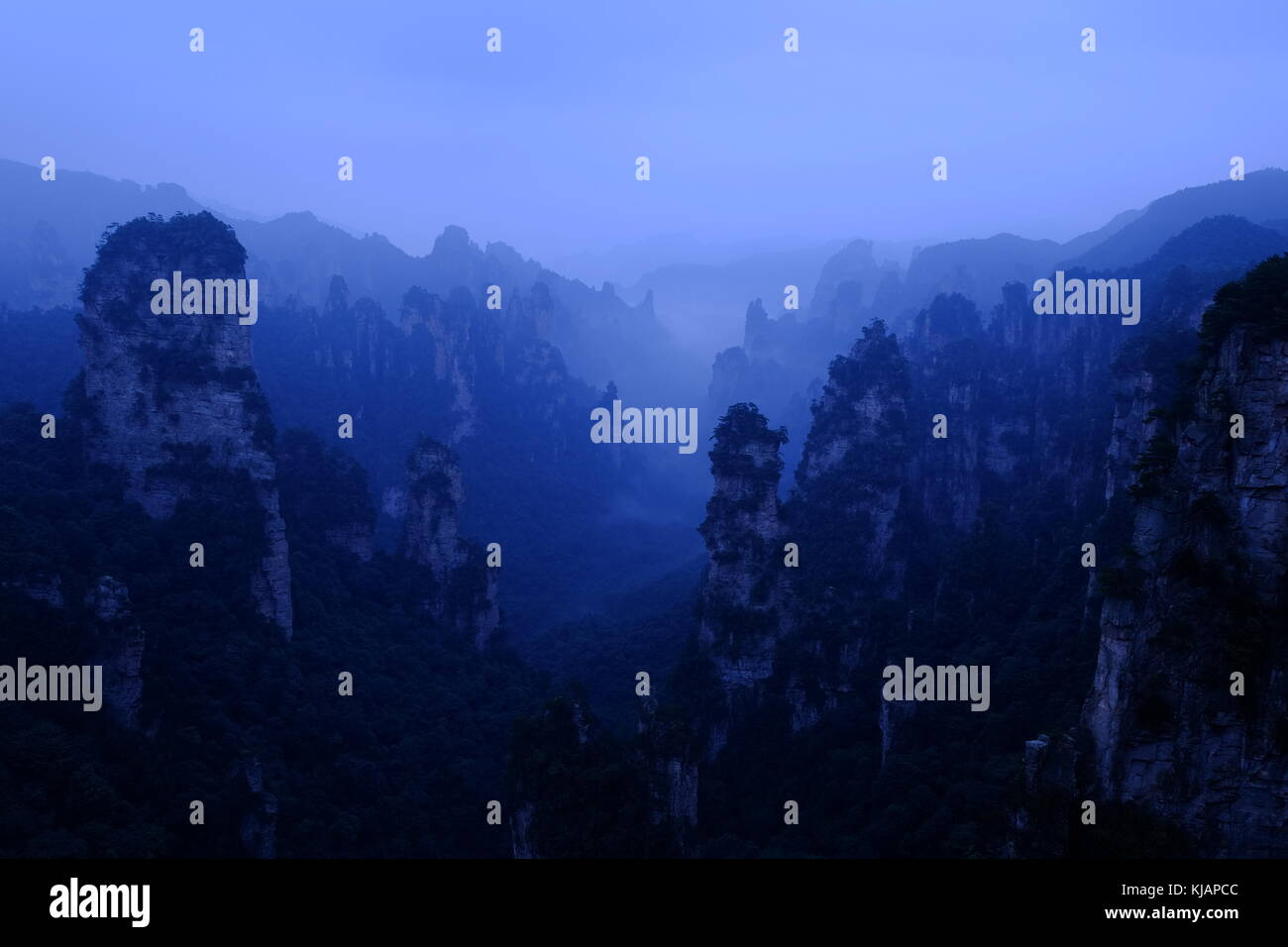 Floating mountains of Zhangjiajie at the blue hours just after sunset ...