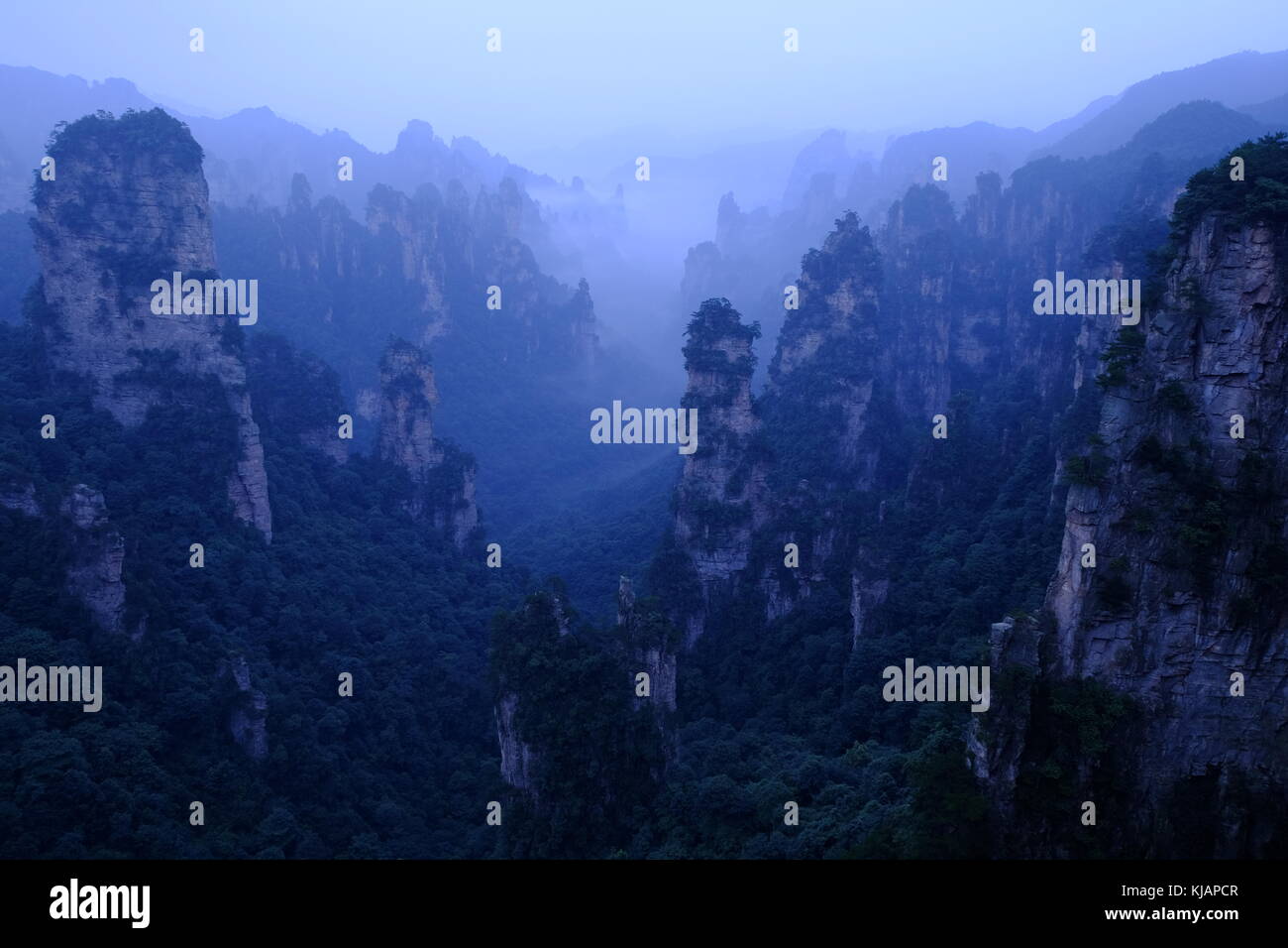 Floating mountains of Zhangjiajie at the blue hours just after sunset ...
