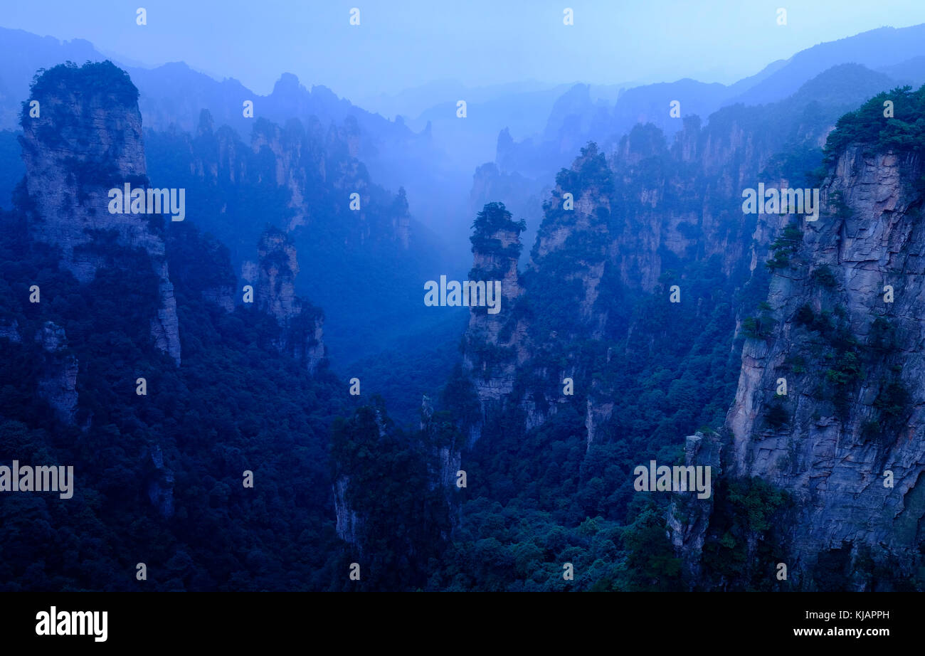 Floating mountains of Zhangjiajie at the blue hours just after sunset ...