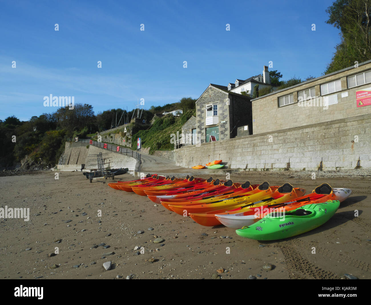 Kayaks, Porthpean beach, St Austell, Cornwall Stock Photo - Alamy