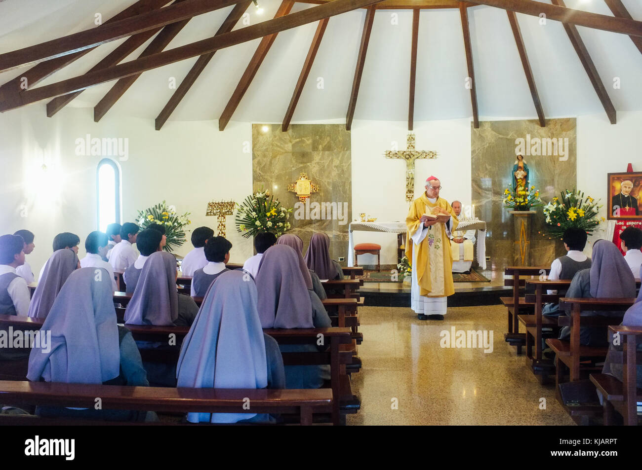 Nuns praying at a religious service in the morning. Oblate nuns order ...