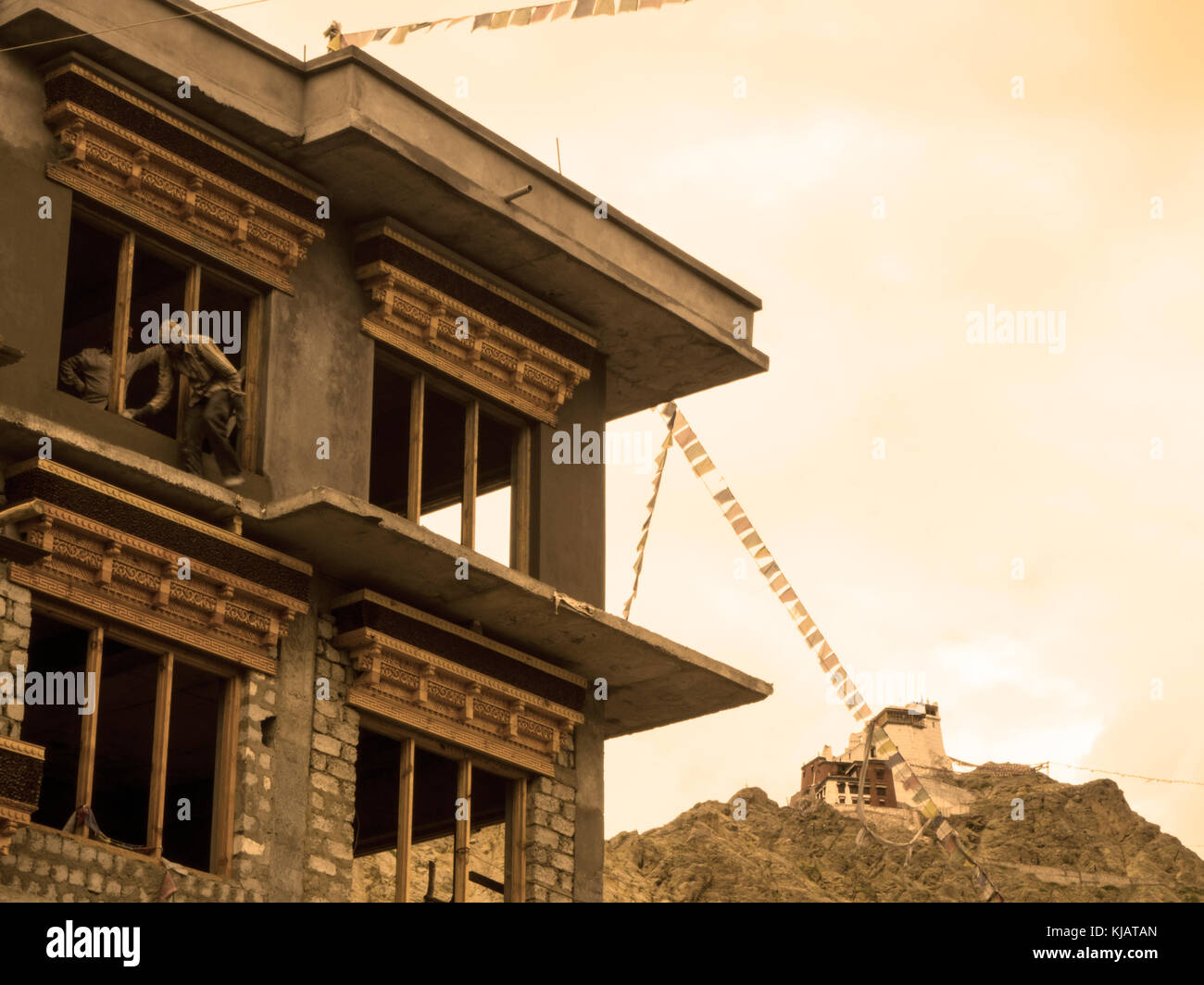 under construction traditional building in Leh Ladakh India Stock Photo ...