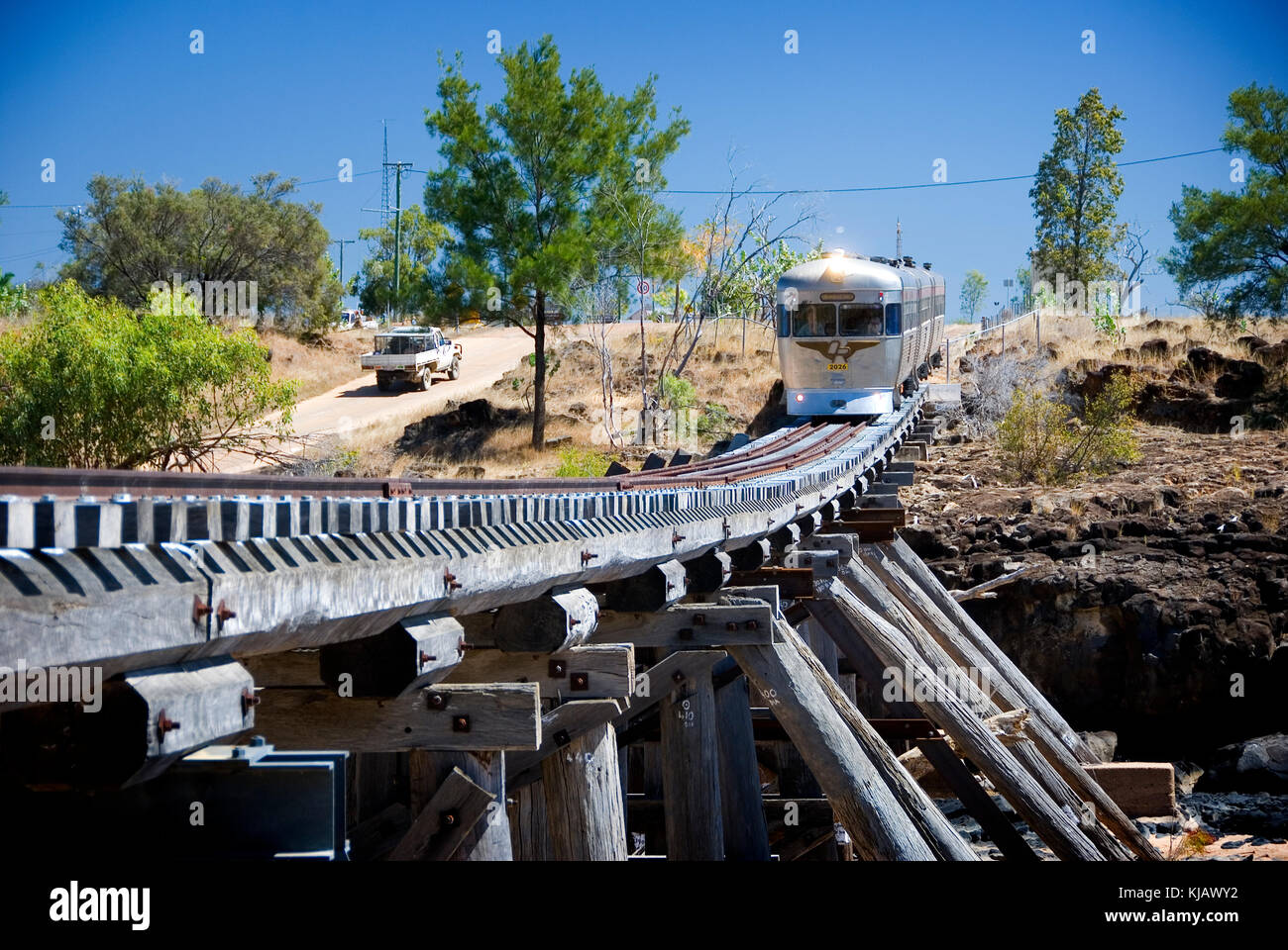The Savannahlander tourist train crossing the Copperfield River at ...