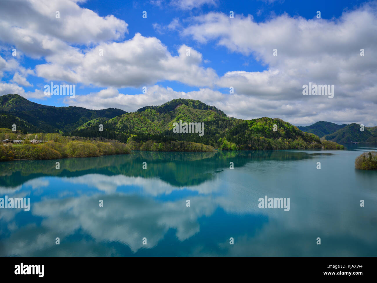 Reflection lake with pine forest at sunny day in Tohoku, Japan. Tohoku ...