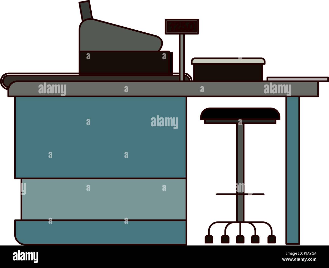 supermarket paypoint with cash register in colorful silhouette with ...