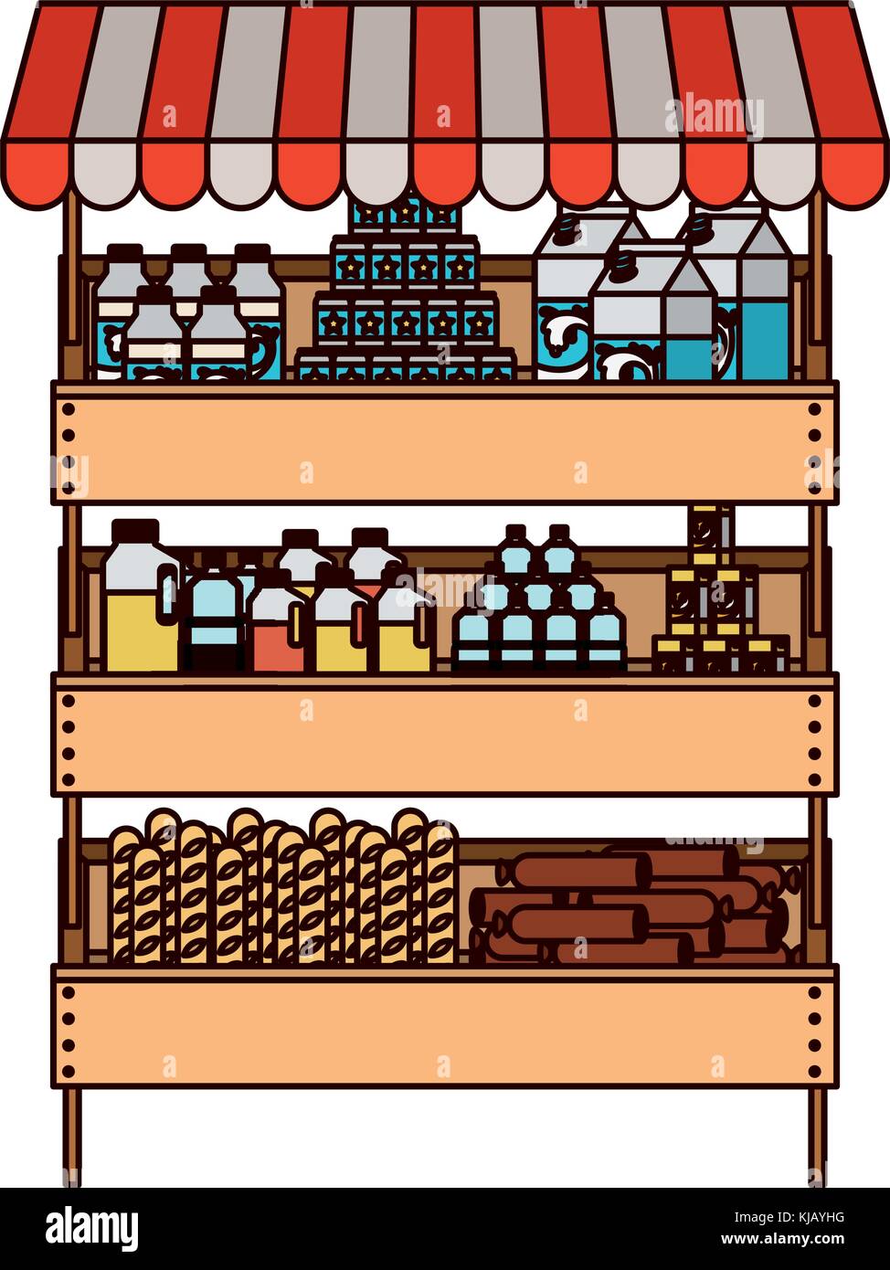 supermarket shelf with sunshade colorful silhouette with thin black ...