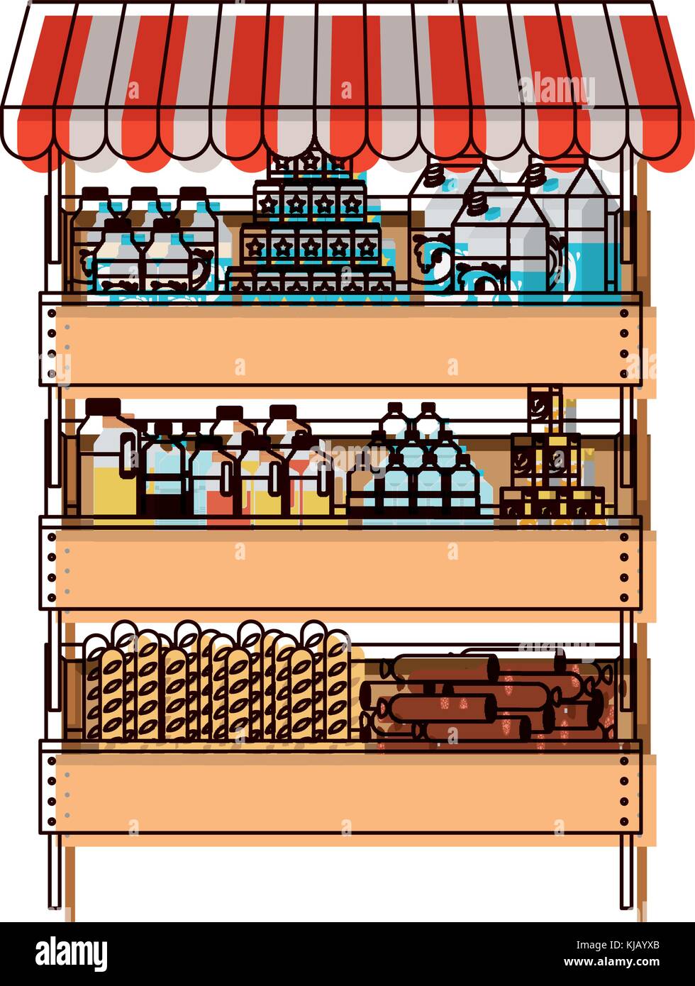 supermarket shelf with sunshade colorful in watercolor silhouette Stock ...