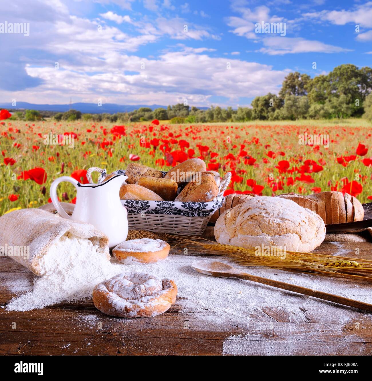 Ingredients on the table of the bakery Stock Photo - Alamy