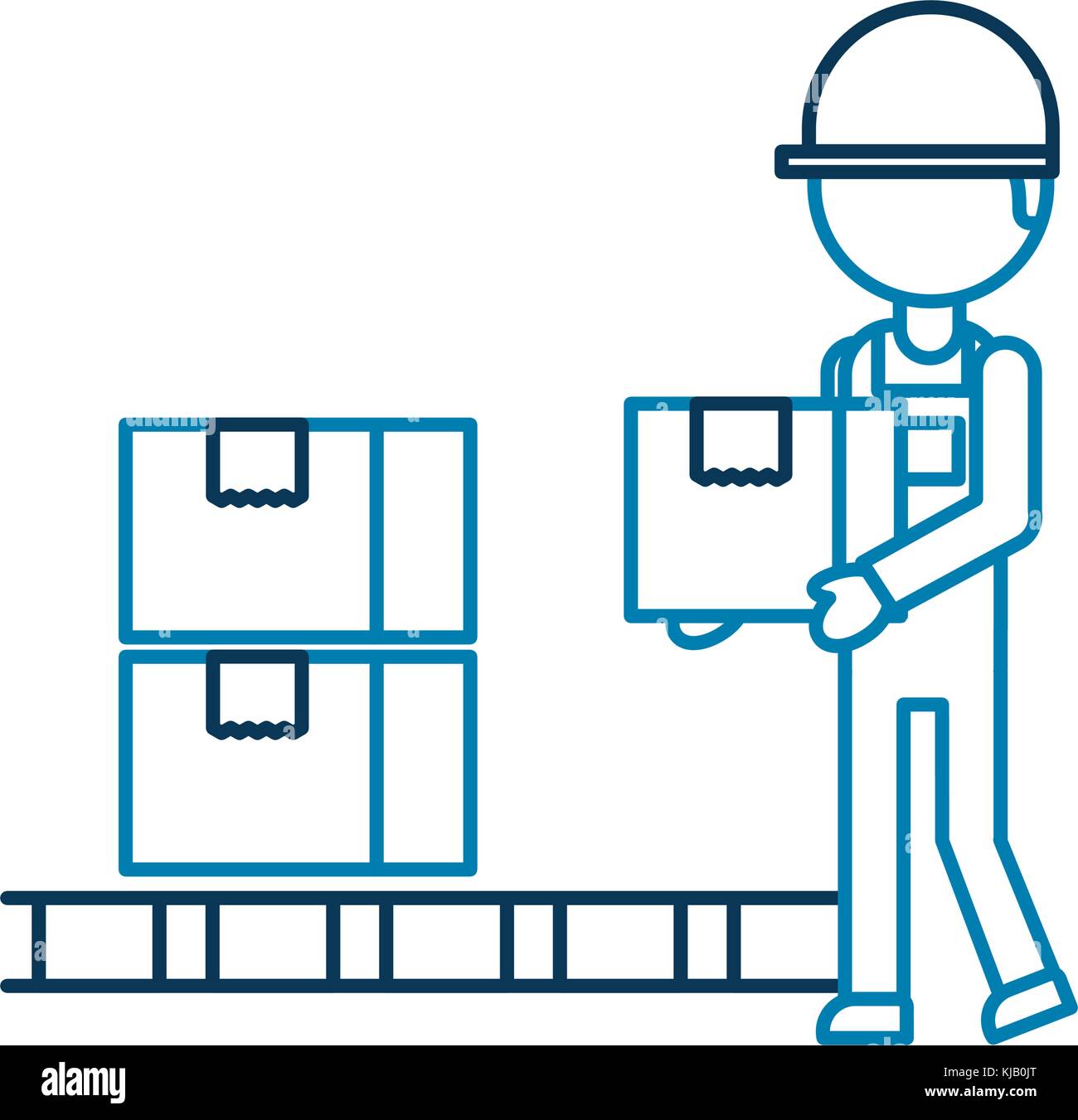 logistic delivery man character holding parcel storage Stock Vector ...