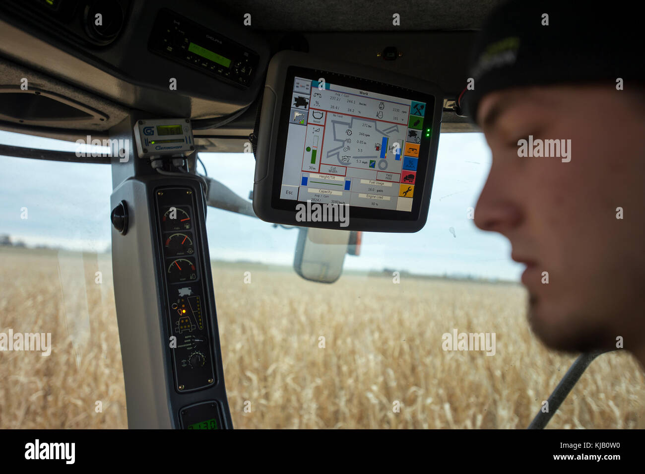 COMBINE DATA SCREEN INSIDE GLEANER CAB, BLOOMING PRAIRIE, MINNESOTA ...