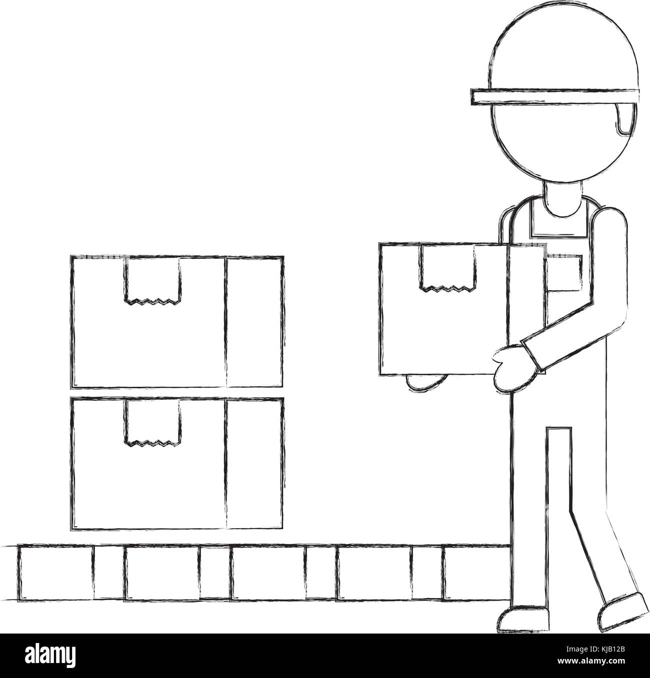 logistic delivery man character holding parcel storage Stock Vector ...