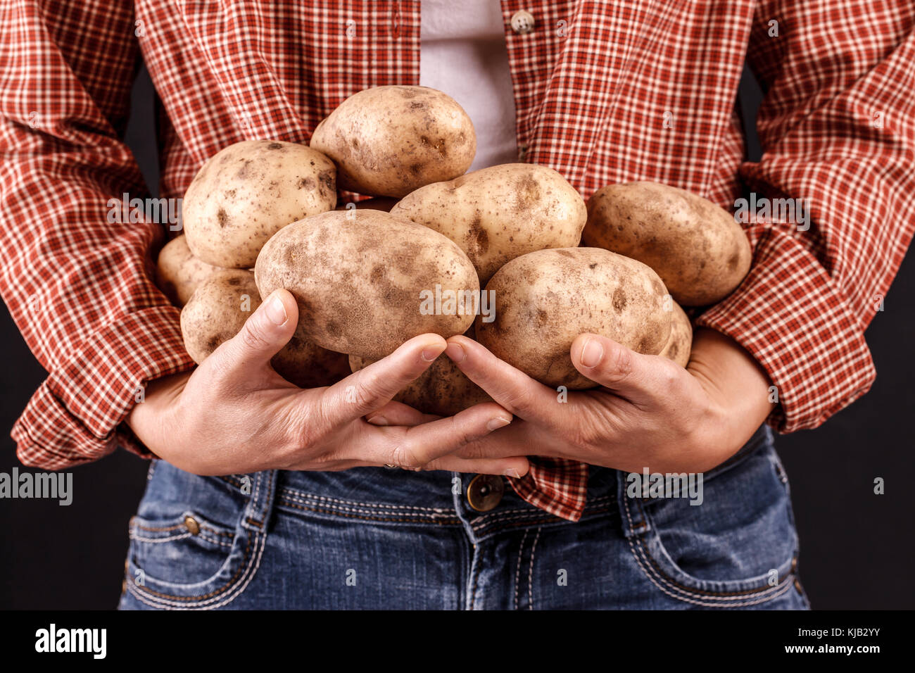 Farmer holding crop of organic potatoes hi-res stock photography and ...