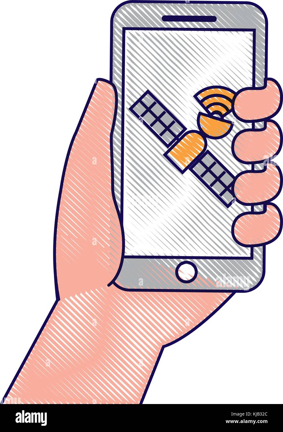 hand holding smartphone gps navigation satellite Stock Vector Image ...