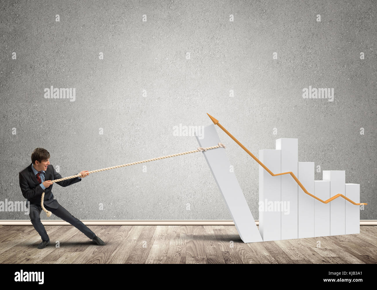 Businessman pulling graph with rope as concept of power and control ...