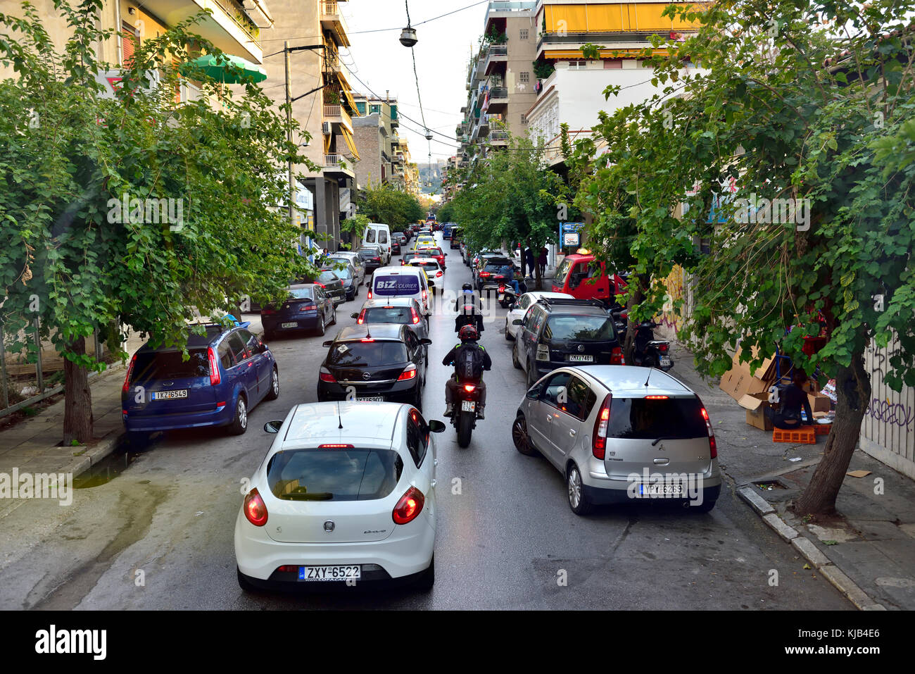 Traffic congestion in central Athens, Greece, looking along Achilleos ...