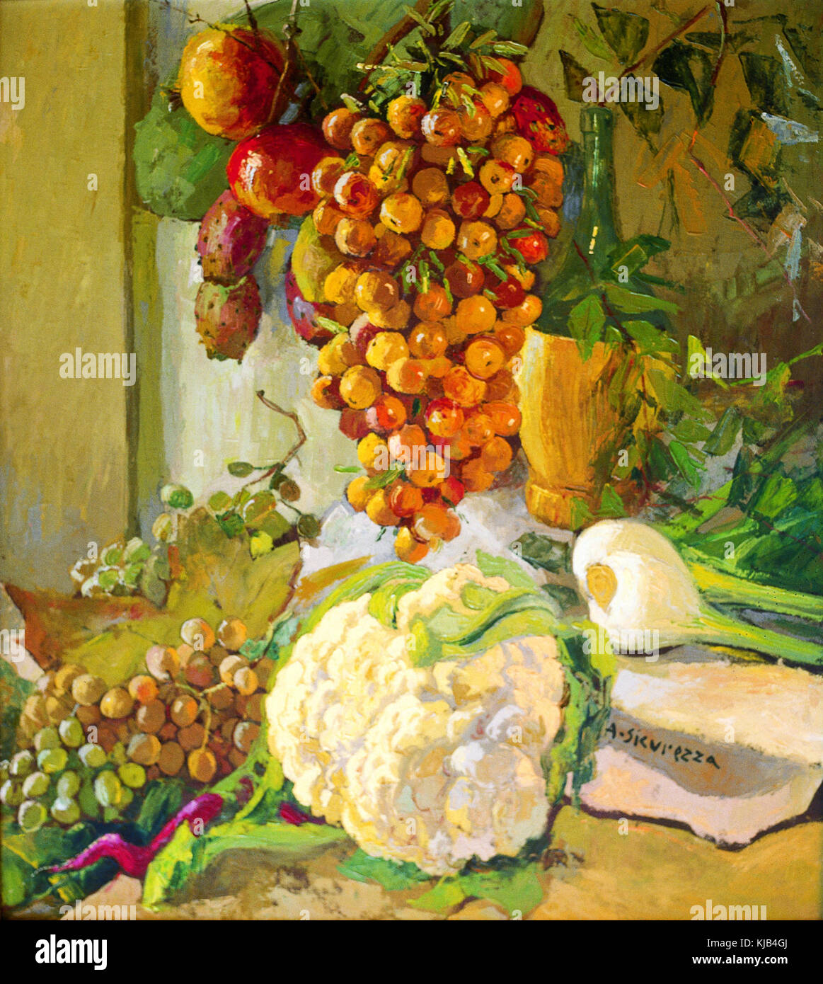 A still life painting by Antonio Sicurezza, featuring a cauliflower as ...