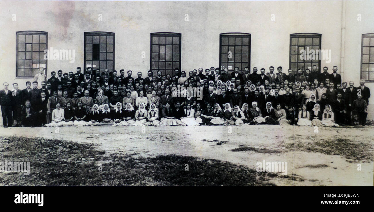 A photograph of factory workers in Leszczków, Poland, taken in 1937 ...