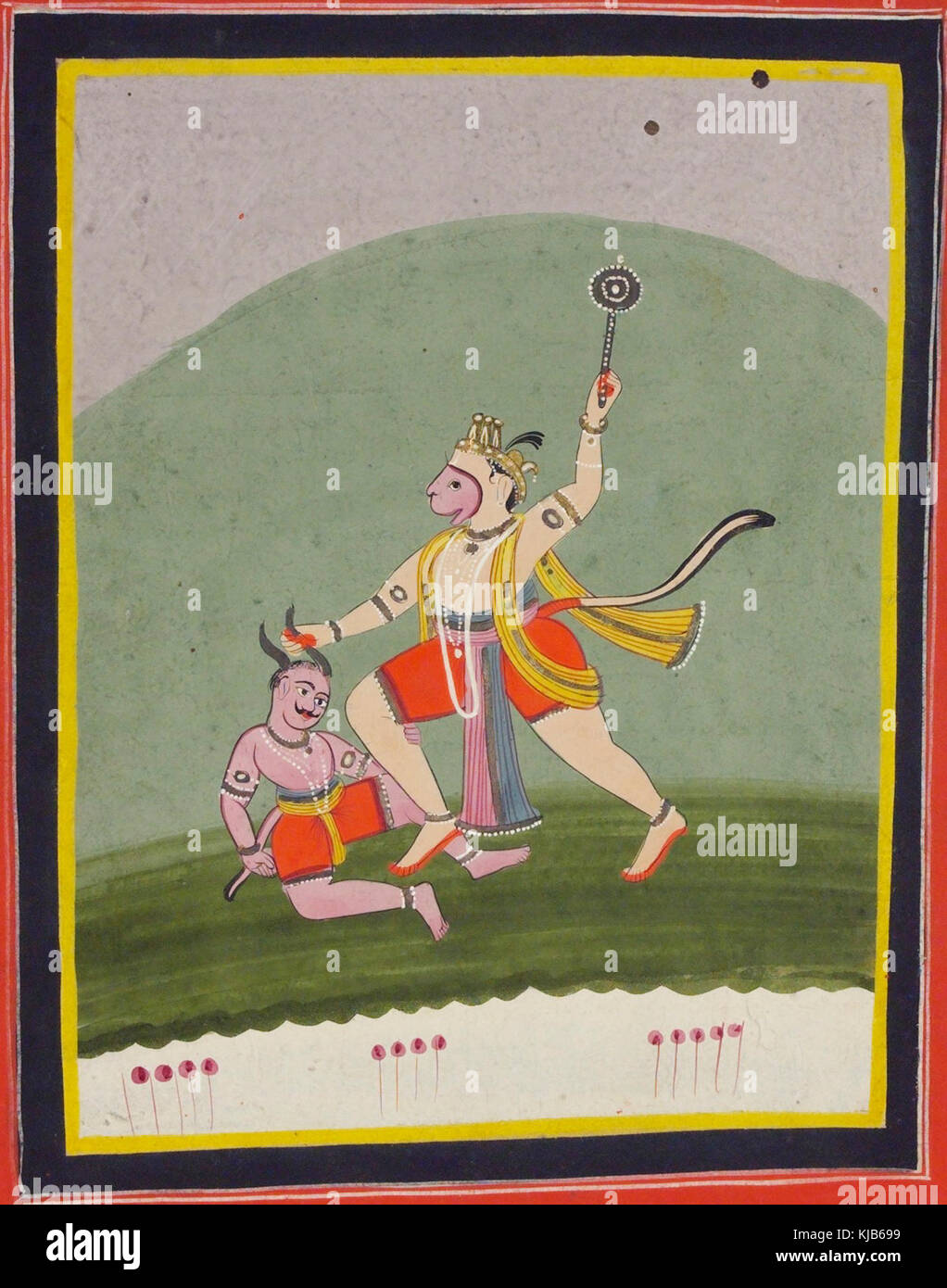 Hanuman striking a demon Stock Photo - Alamy