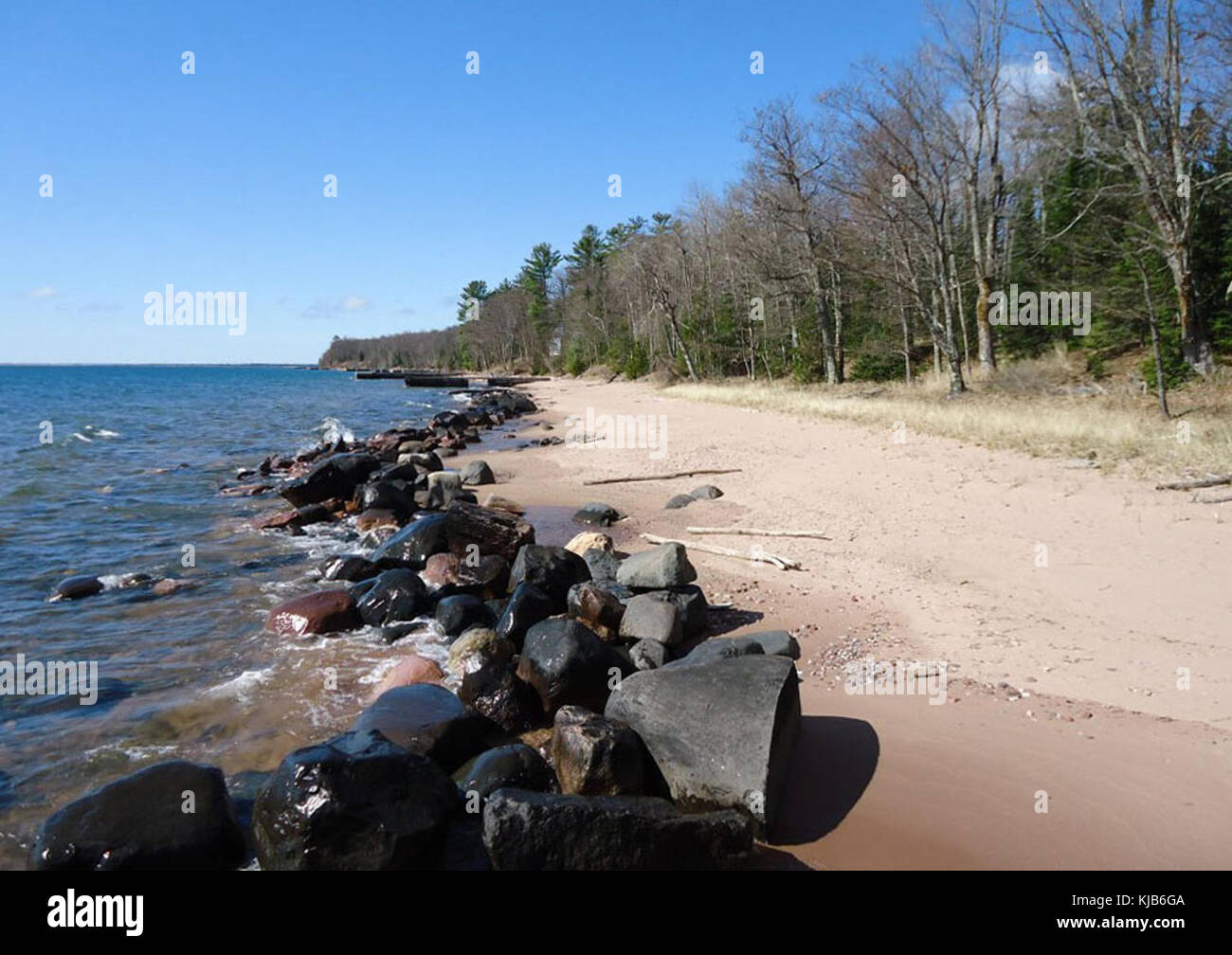 An image showcasing the rocky shoreline of Madeline Island, Wisconsin ...