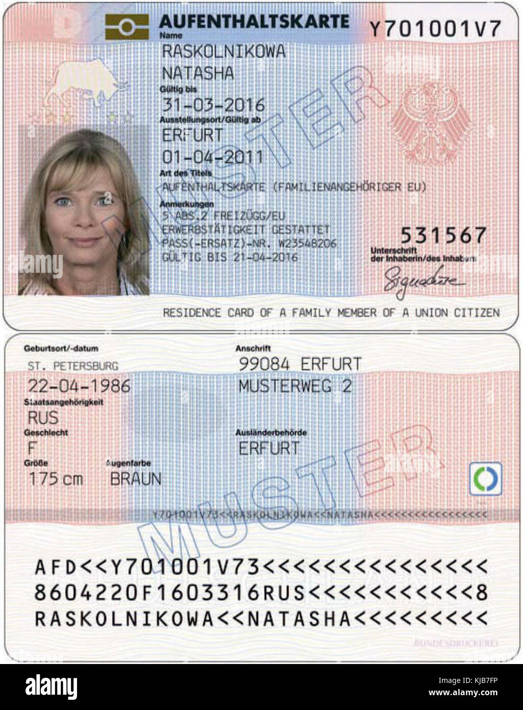 Aufenthaltskarte Natasha Raskolnikowa Stock Photo - Alamy