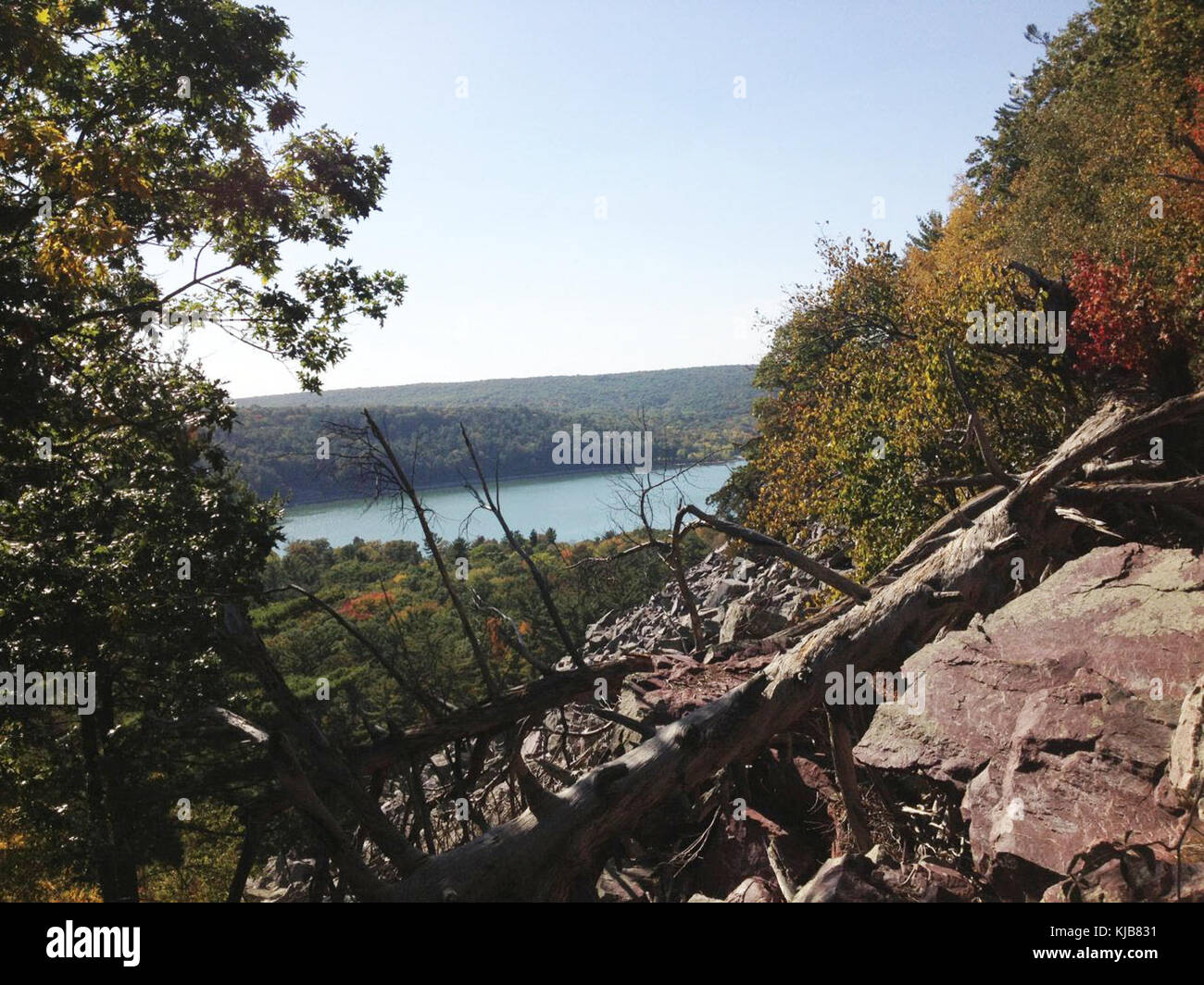 A view of Devil's Lake from midway up the mountain in Wisconsin's Devil ...
