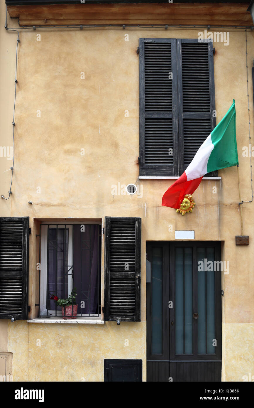 Italian flag on the old house Rimini Italy Stock Photo - Alamy