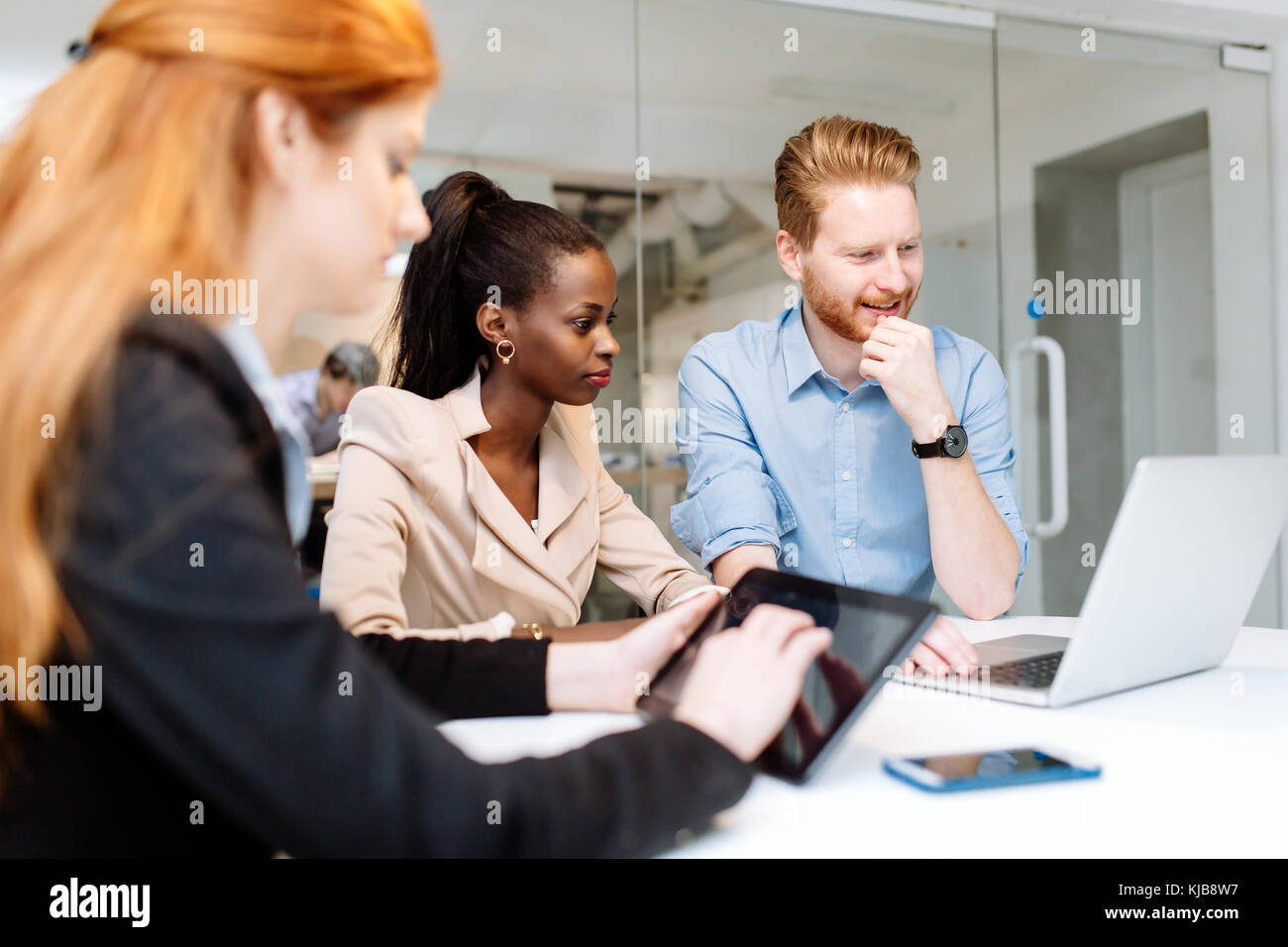 Happy work female colleagues hi-res stock photography and images - Alamy
