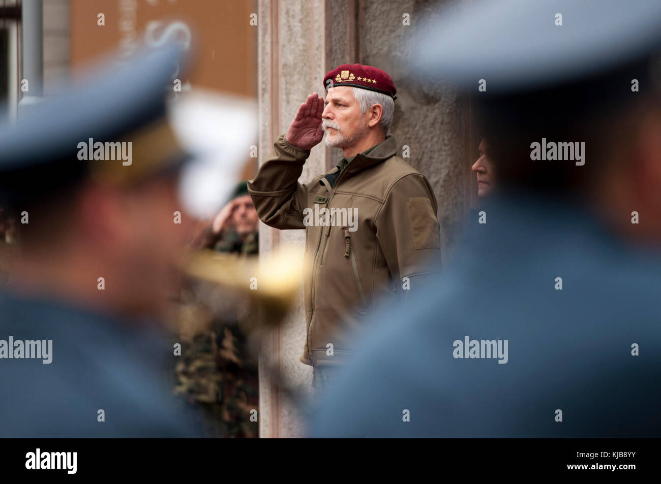 The NATO Military Committee Chairman, Gen. Petr Pavel, salutes during ...