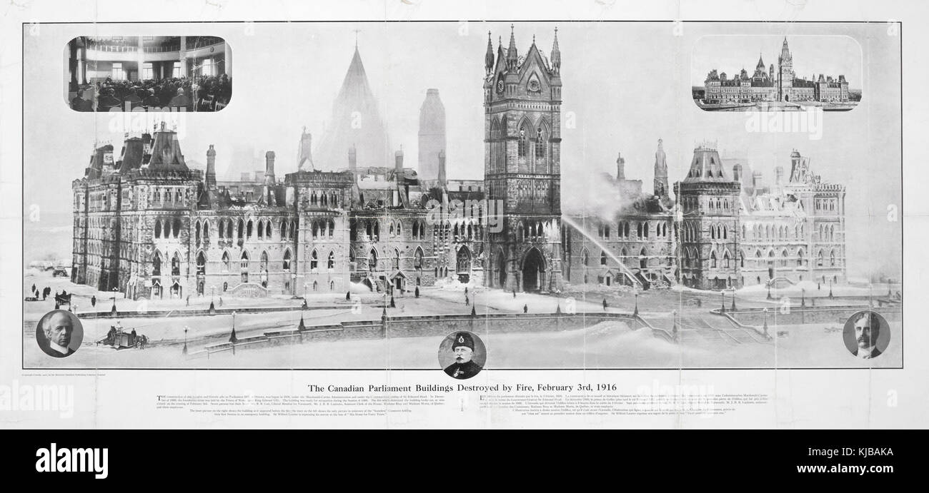 The Canadian Parliament buildings destroyed by fire, February 3rd, 1916 ...