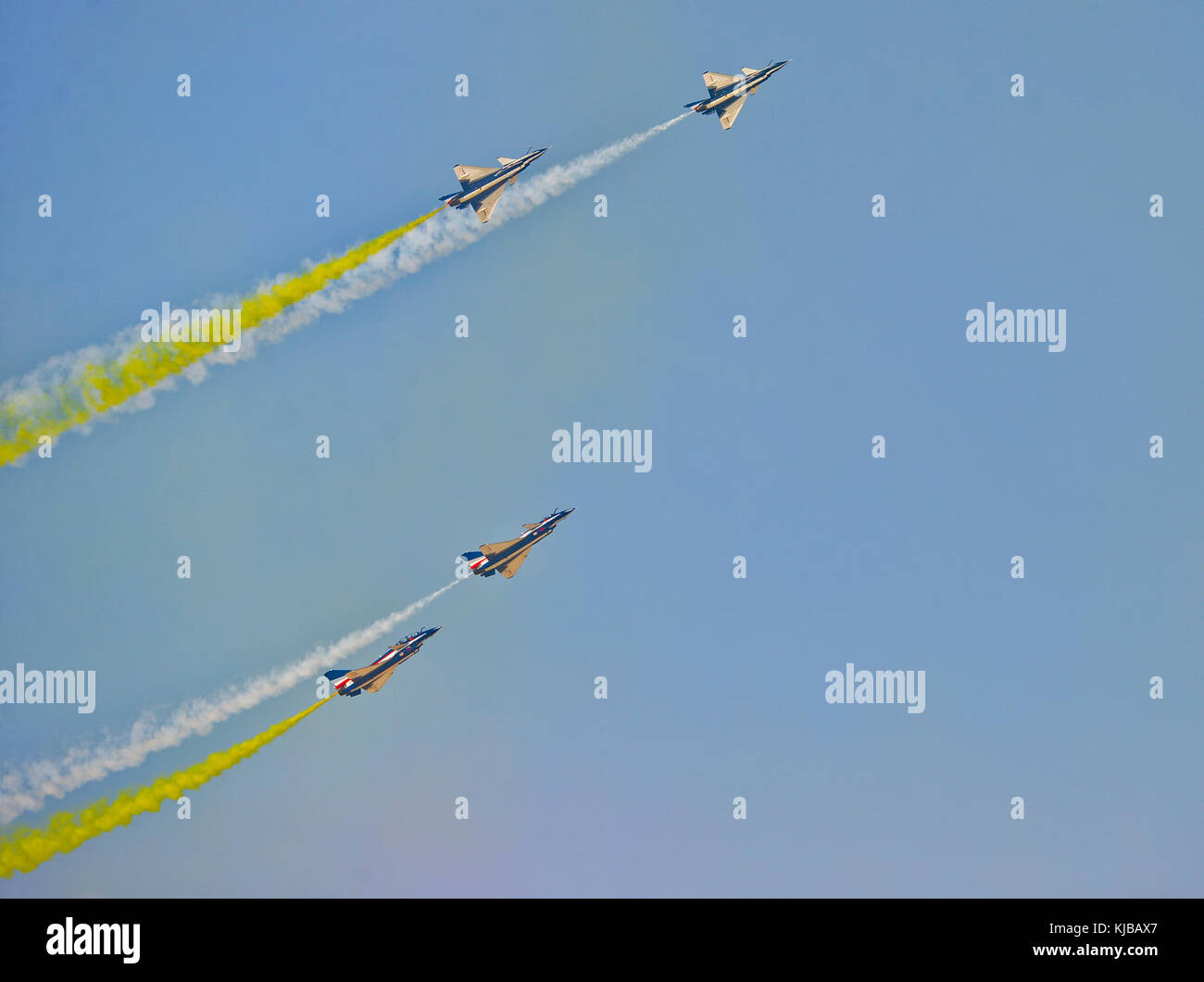 An aerial demonstration team flies in formation during the Dubai ...