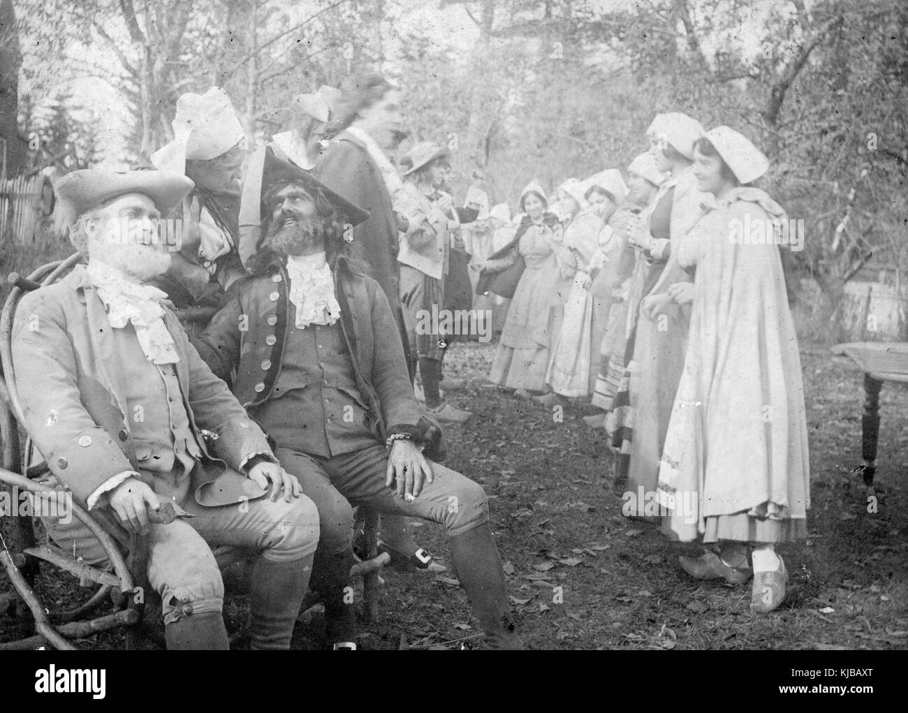A scene from the 1913 film 'Evangeline' shot in the garden of the ...