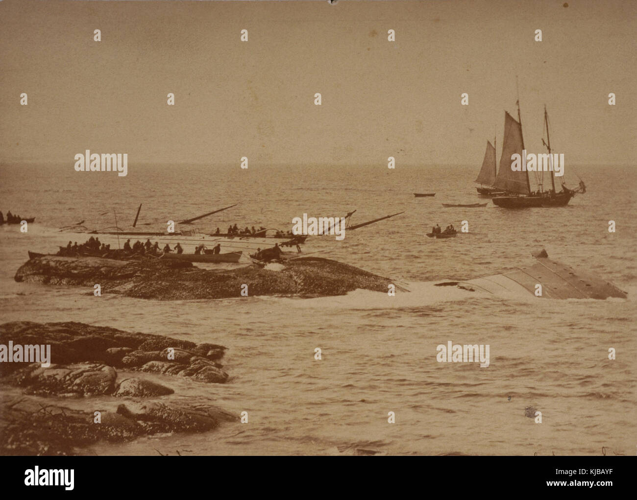 SS Atlantic wreck, divers recovering bodies and cargo, seen from ...