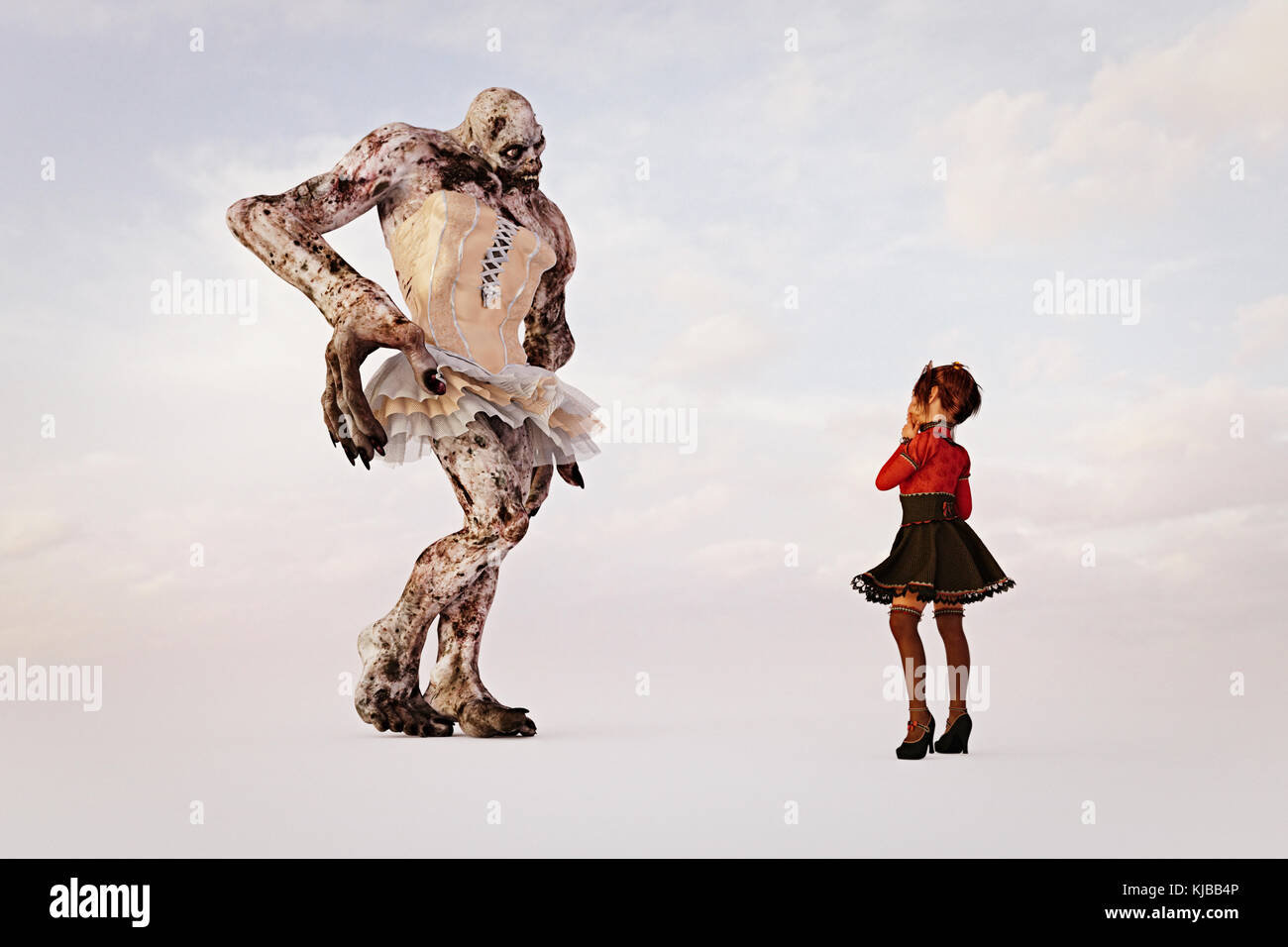 Girl examining alien wearing dress Stock Photo - Alamy