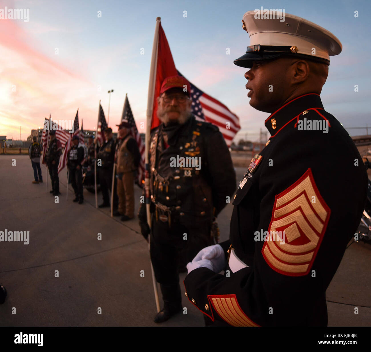 1st Sgt. Kerwin Williams, Marine Corps Honor Guard team leader, right ...