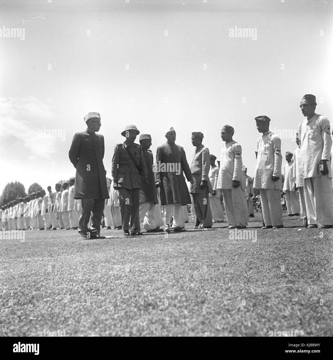 This photograph shows Jawaharlal Nehru at a joint parade in Srinagar ...